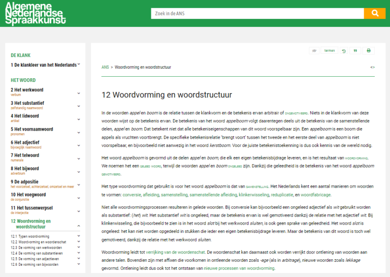 Vernieuwd hoofdstuk Woordvorming en woordstructuur in de e-ANS – Instituut voor de Nederlandse Taal